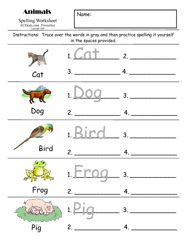 Animal Spelling Worksheet - ECEkids