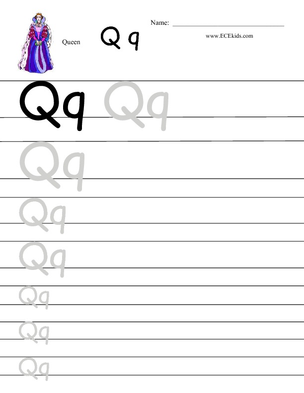 Letter Q Practice Writing Sheet - ECEkids